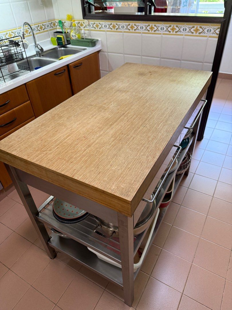 IKEA RIMFORSA Kitchen Island - Stainless Steel/Bamboo, Furniture & Home ...