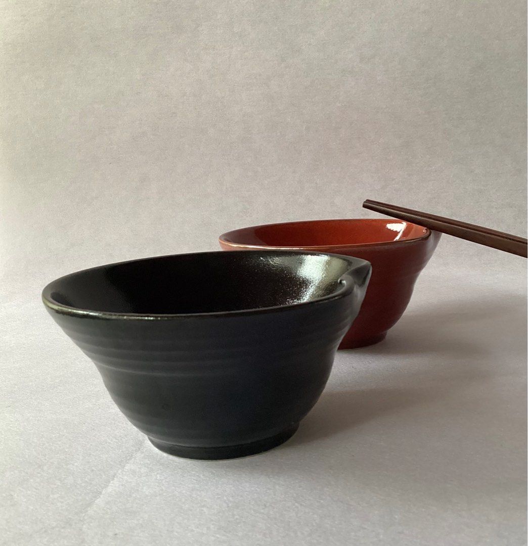 Japanese Bowls with Built-in Chopsticks Rest /Easy-Pour Indented Lip ...