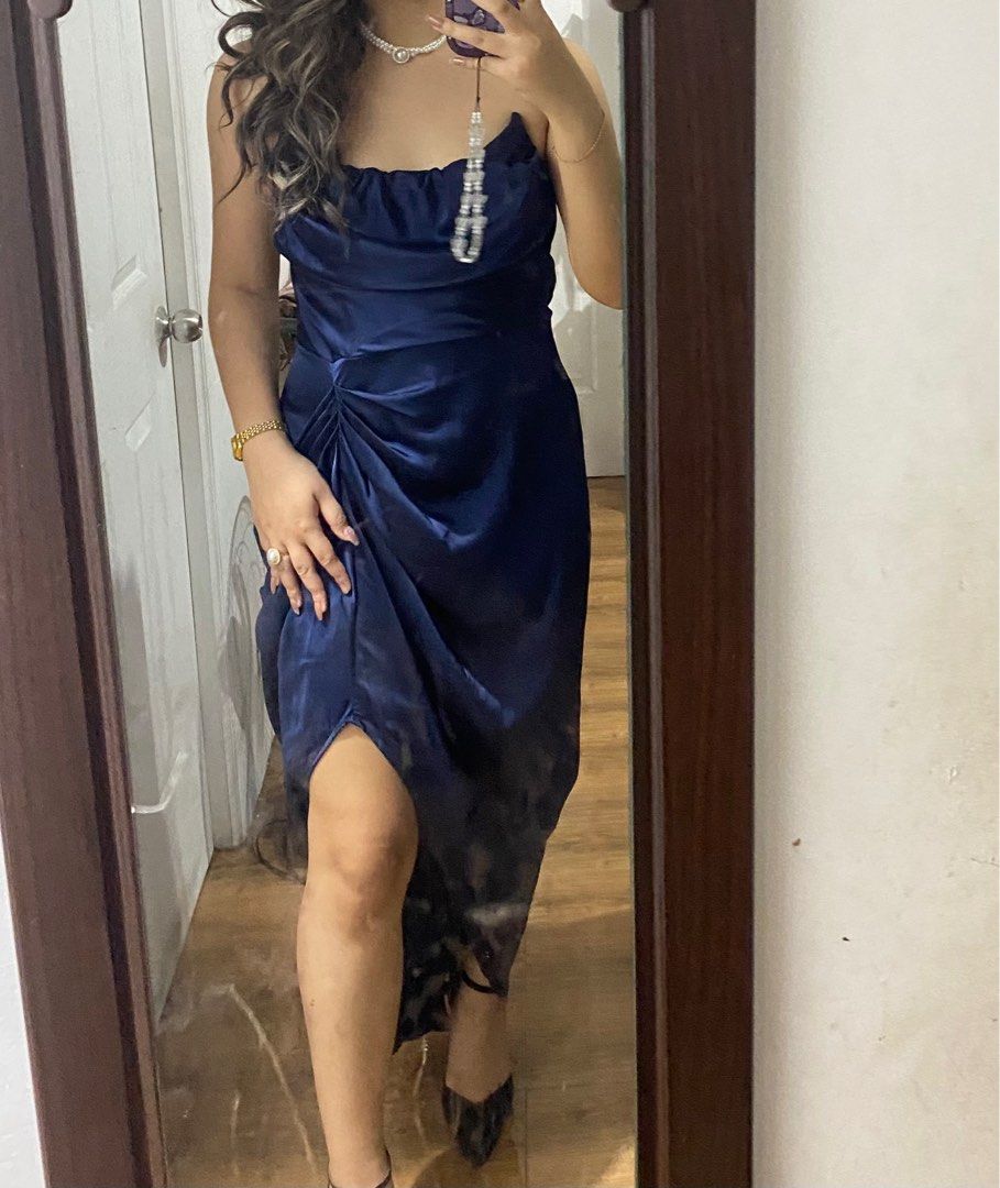 Navy blue modern Filipiniana with slit / Oath taking dress / Evening ...