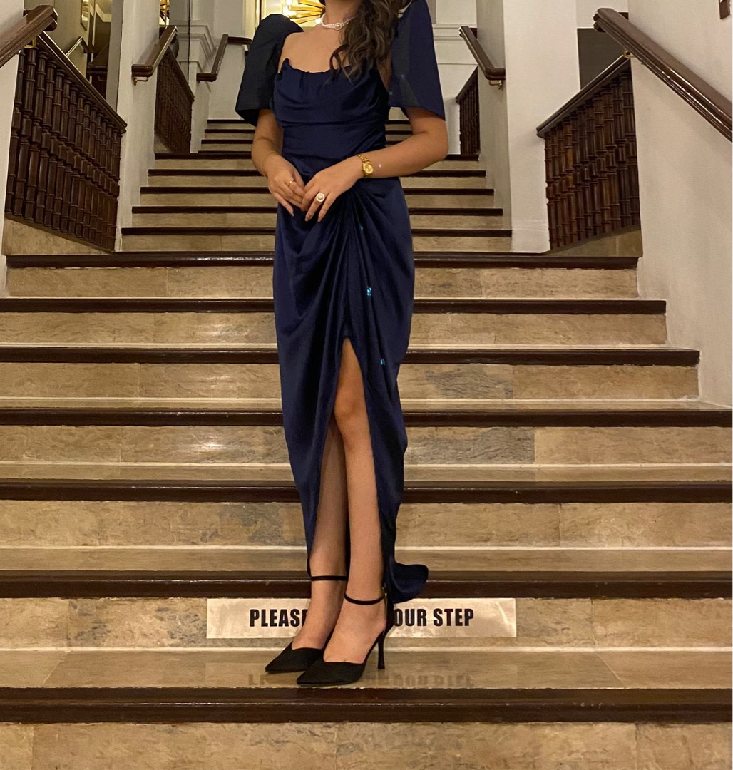 Navy blue modern Filipiniana with slit / Oath taking dress / Evening ...