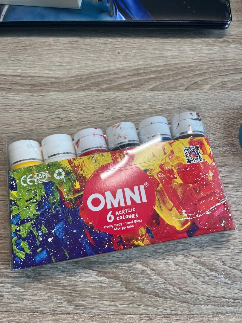 OMNI Acrylic Colours Paint Set - 6 Colours, Hobbies & Toys, Stationery ...
