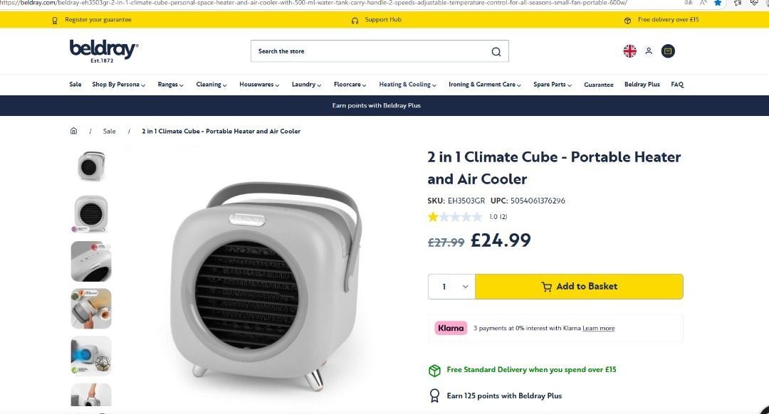 原價$399 Beldray 有加濕功能 600W 座地式 座枱式 桌上型 復古便攜式 冷風機 + 暖風機 電暖爐 風扇 desktop 2 ...