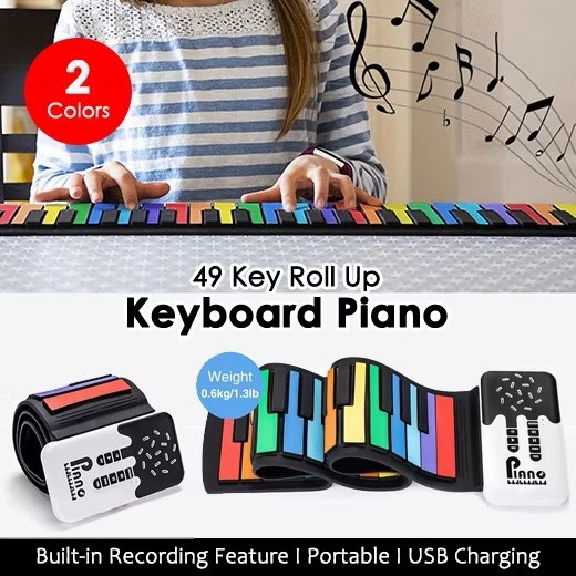 🇸🇬 49 Key Roll Up Keyboard Piano, Portable Digital Electric Foldable ...