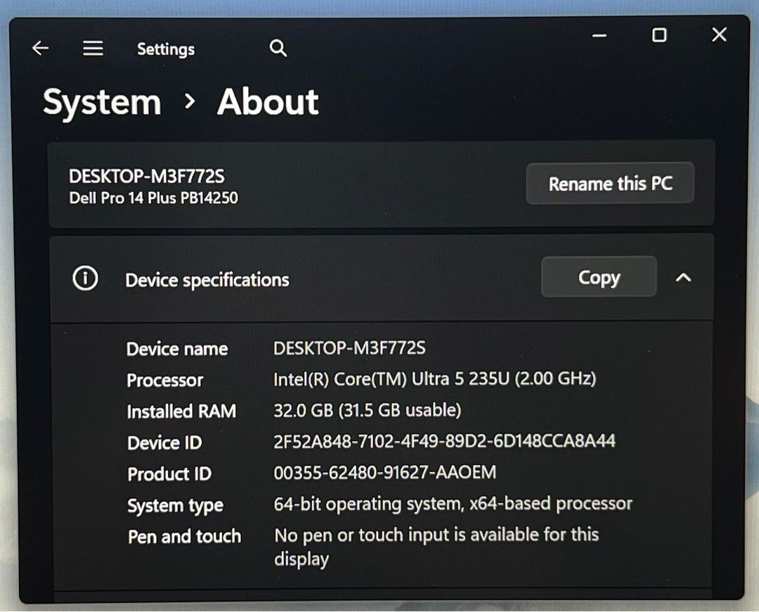 Dell Pro 14 Plus Laptop Intel Ultra 5 235U 32GB RAM In Warranty 2027 ...
