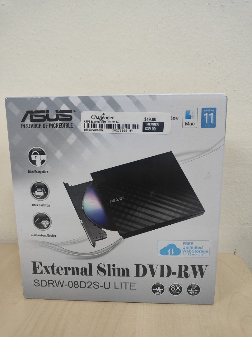 ASUS External Slim DVD-RW SDRW-08D2S-U LITE, Computers & Tech, Parts ...