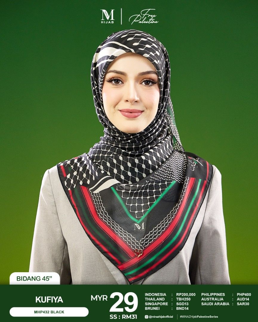 M Hijab Kufiya Palestine Bloom Bidang 45, Women's Fashion, Muslimah ...