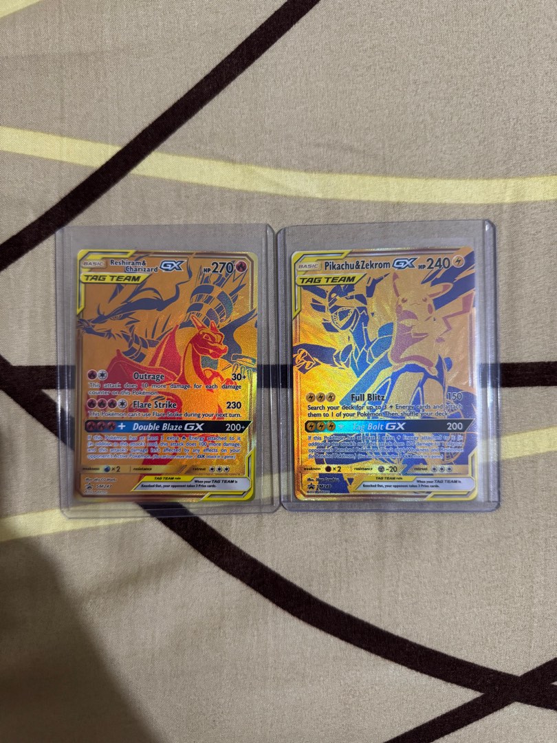 Pikachu Zekrom GX & Reshiram Charizard GX Tag Team Gold Cards Promo Set ...