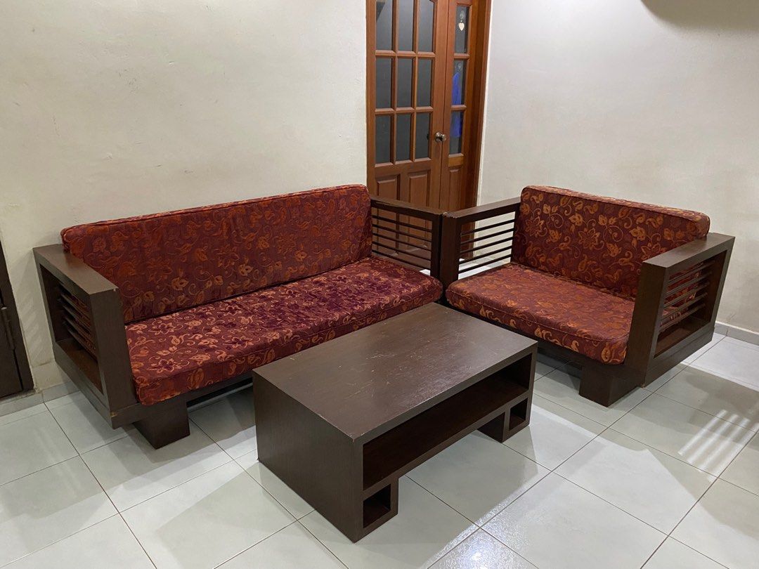 [Urgent] Solid Wooden Sofa Set ( Heavy ), Furniture & Home Living ...