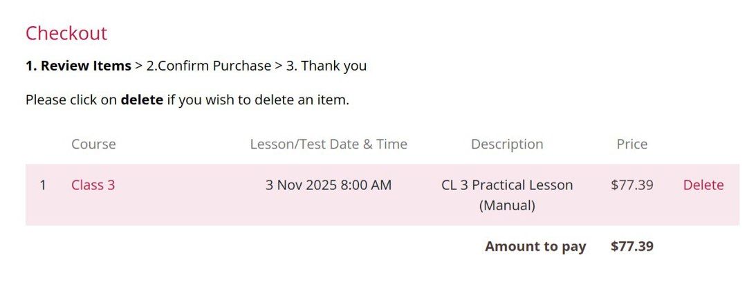 SSDC Class 3/3A Practical Lesson Booking (Read Description ...