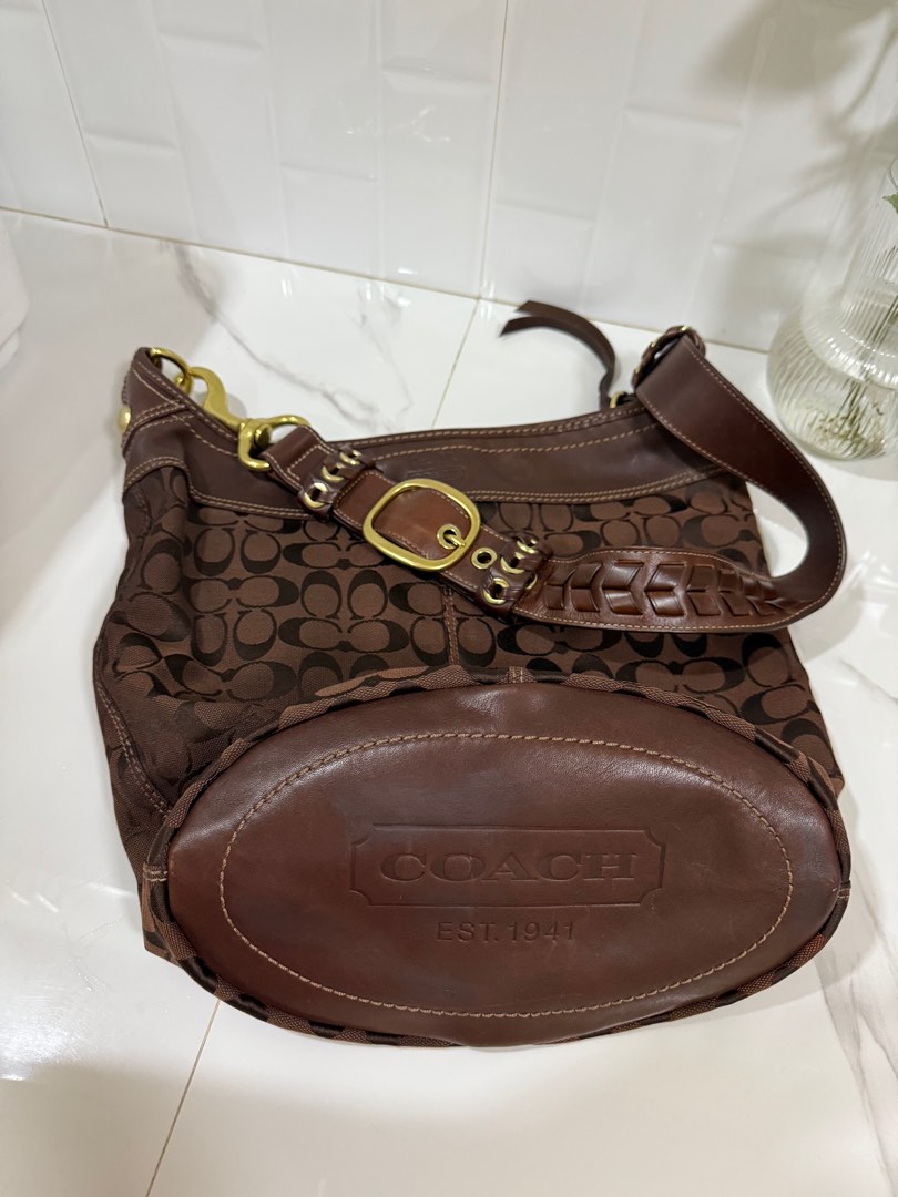 vintage Coach Bleecker Signature Duffle bucket bag in brown canvas and ...
