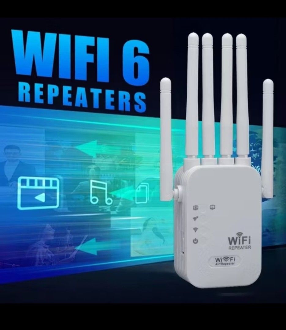 120OMbps Wireless Wifi Repeater 6 Antenna Signal Range Enhancer 2.4G+5G ...