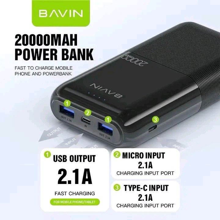 🌟 Original BAVIN PC091 PowerBank 20000Mah Fast Charging with Dual USB ...