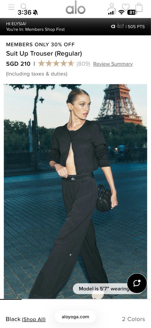 Alo Yoga Suit Up Trouser (Regular) - Black, Women's Fashion, Activewear ...