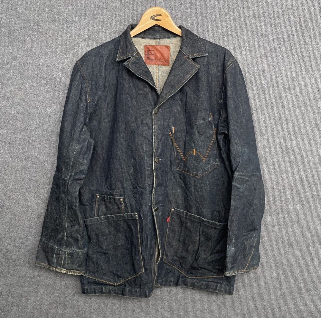 Edwin Indigo Raw Denim Chore Jacket American Workwear Style, Men's ...