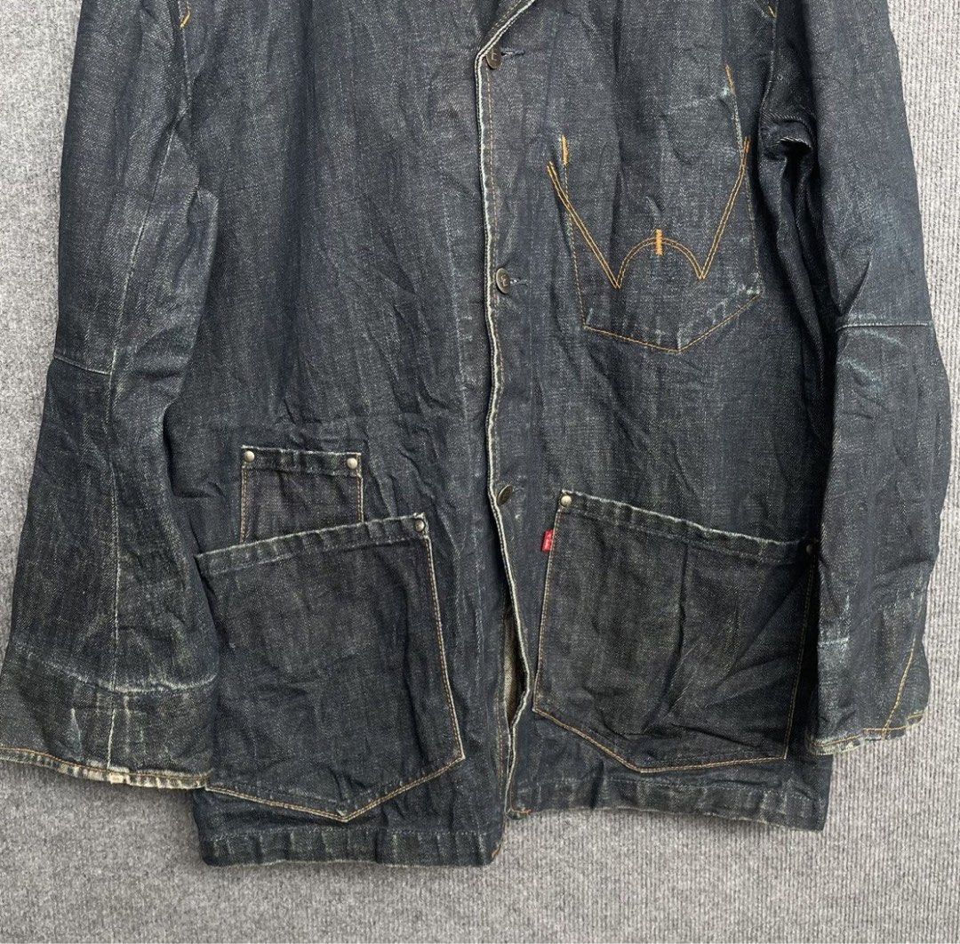 Edwin Indigo Raw Denim Chore Jacket American Workwear Style, Men's ...