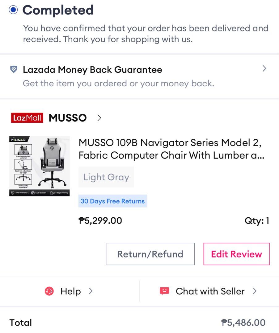 MUSSO Aeolus Series 109B Fabric Gaming Chair with Steel Leg Lumbar and ...