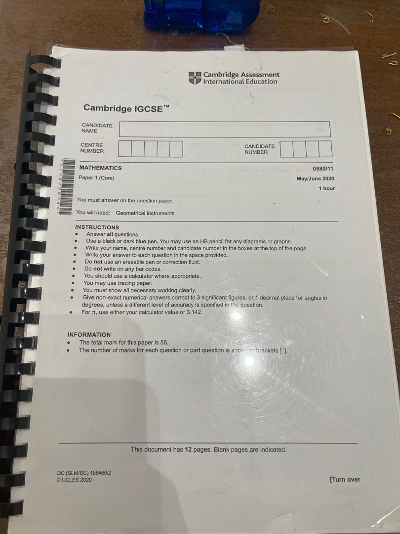 Paper 1 Cambridge IGCSE Mathematics Paper 1 (Core) May/June 2020-Oct ...
