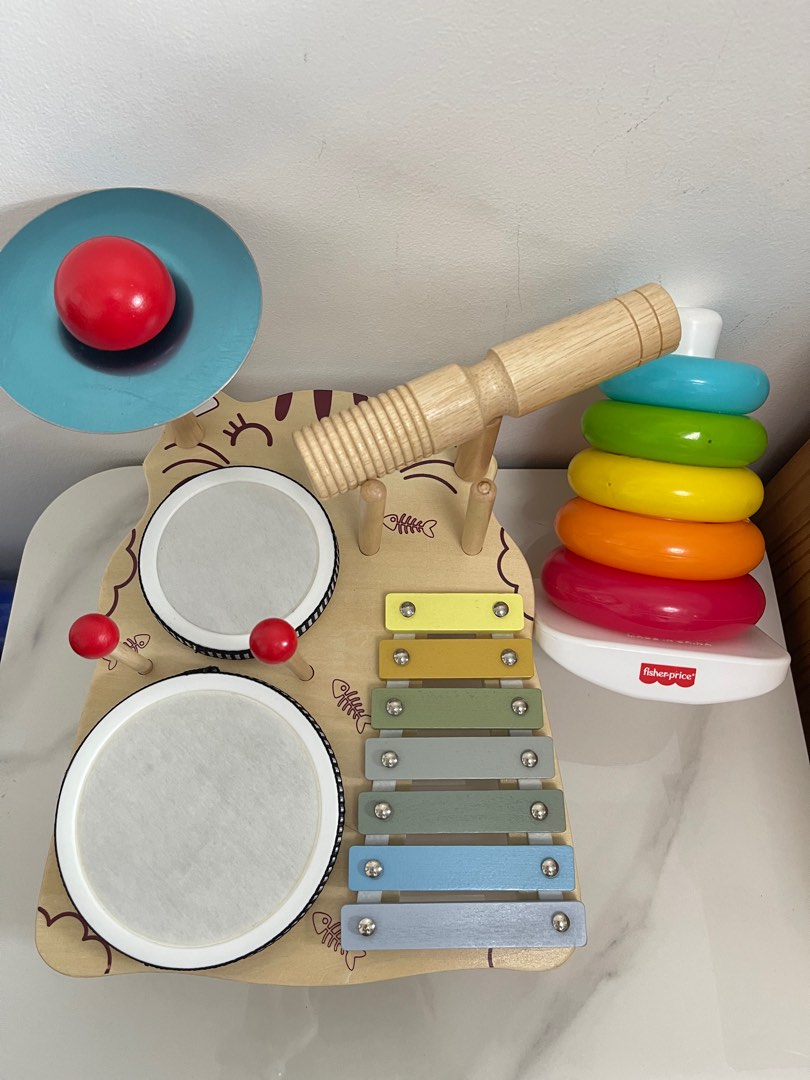 Both Wooden Drum Table Set + Fisher Price Rock-a-Stack infant toy Baby ...