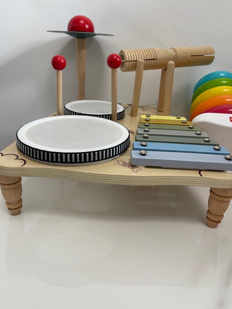 Both Wooden Drum Table Set + Fisher Price Rock-a-Stack infant toy Baby ...