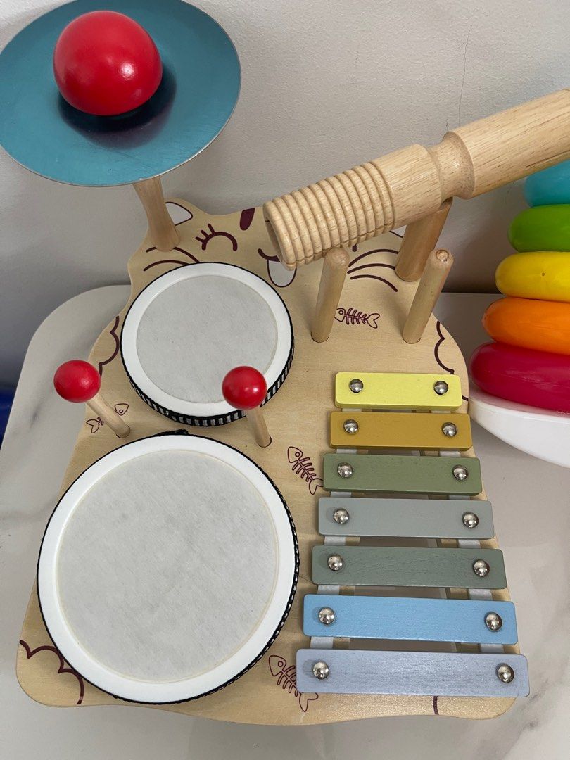 Both Wooden Drum Table Set + Fisher Price Rock-a-Stack infant toy Baby ...