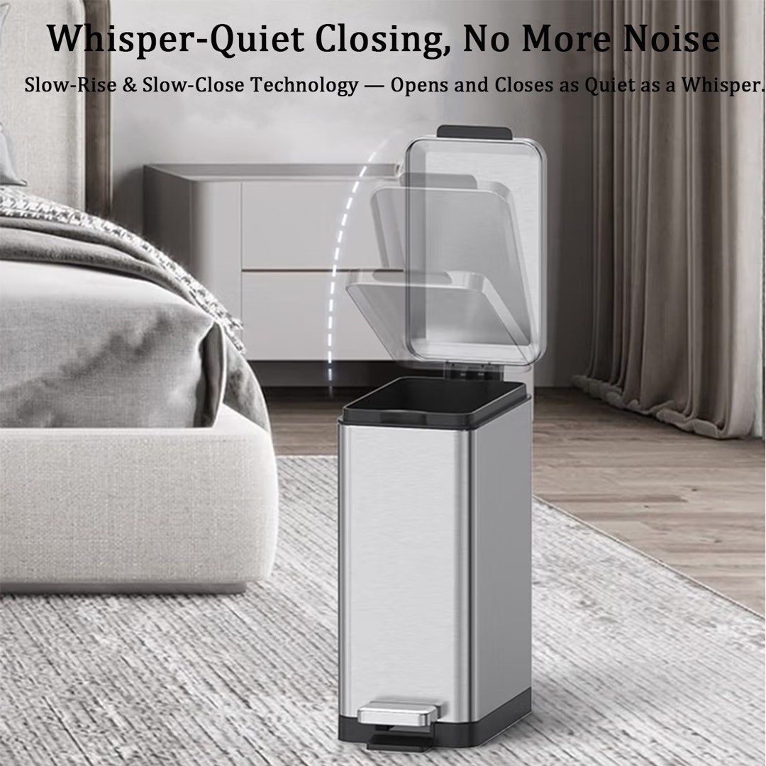 15L Stainless Steel Dustbin with Lid Soft Closing Rubbish Bin Large ...