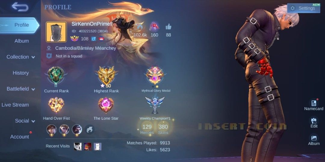 380Skins🔸 Legend: Gusion, Alucard🔸 KOF: Chou, Aurora, Gusion, Dyrroth 🔸 ...