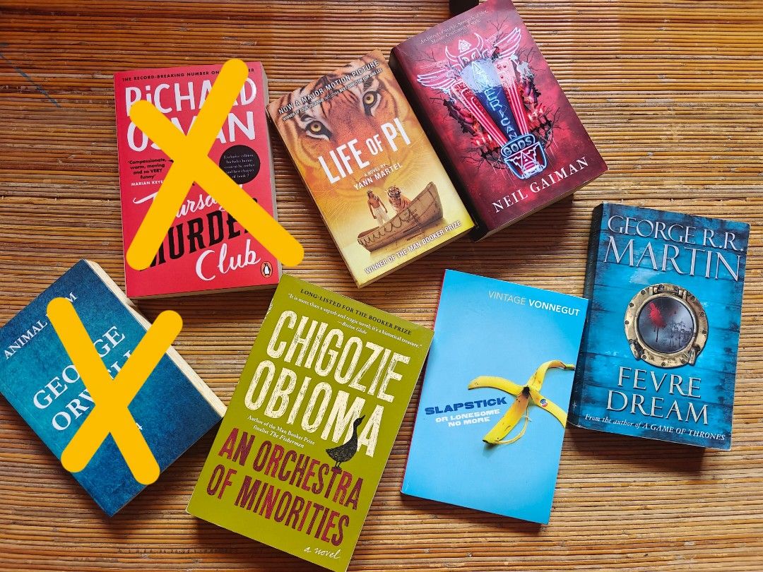 Assorted Books - George Orwell, George R.R. Martin, Neil Gaiman, Kurt ...