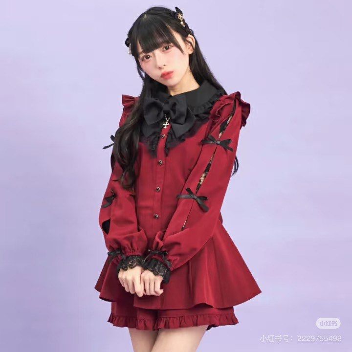 Authentic secret honey red lace set up jirai kei ryousangata, Women's ...