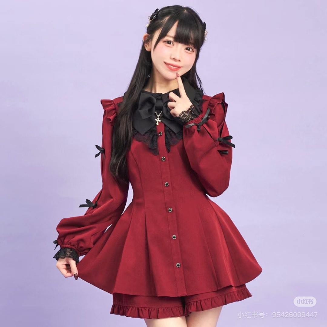 Authentic secret honey red lace set up jirai kei ryousangata, Women's ...