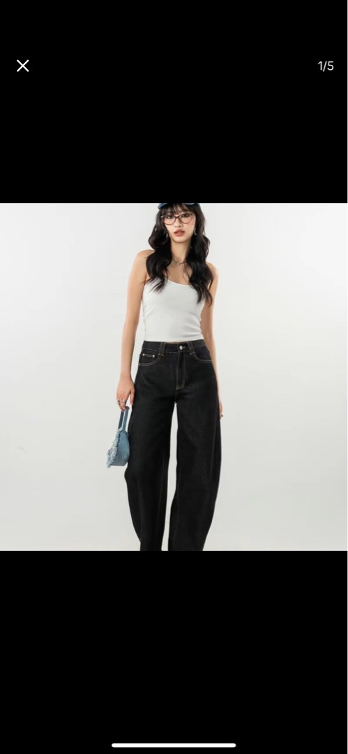 Barrel Jeans in Coal Black, Women's Fashion, Bottoms, Jeans & Leggings ...