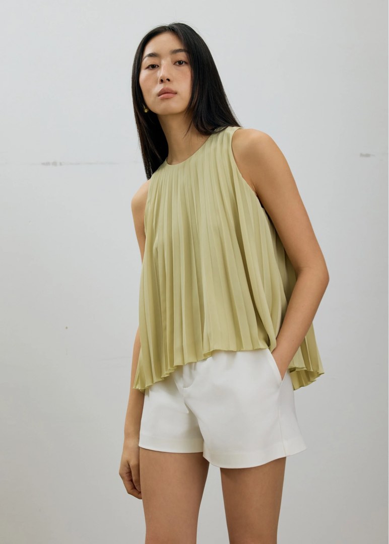 Love Bonito Wei Sunray Pleated Trapeze Shell Top in Matcha Latte, Women ...