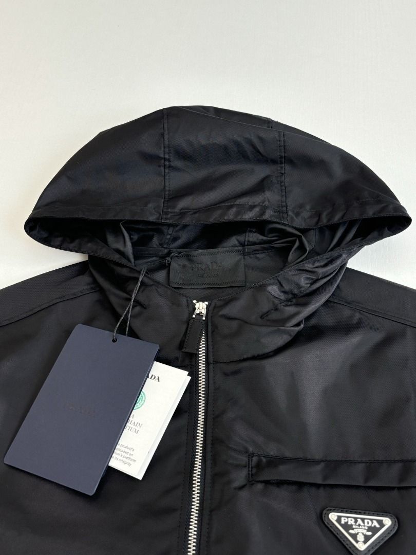 🥇Prada 25FW Triangle Logo Woven Long-Sleeved Hooded Jacket, Luxury ...
