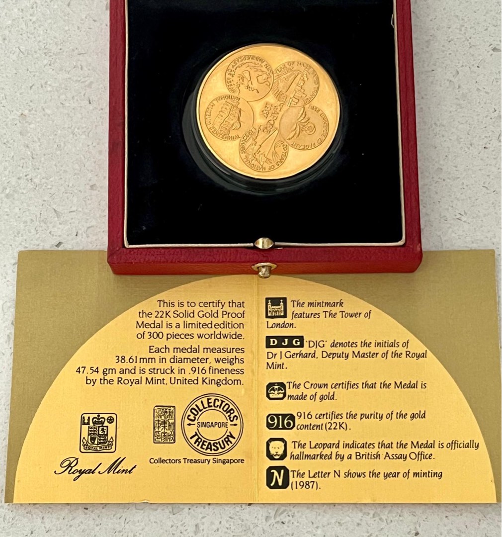 Rare Singapore Celebrations 22K Gold Proof Medal, Hobbies & Toys ...