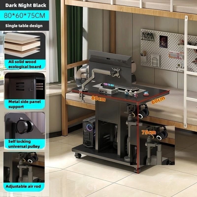 Small Rolling Gaming - Desk with Led Lights Power Outlets and Storage ...