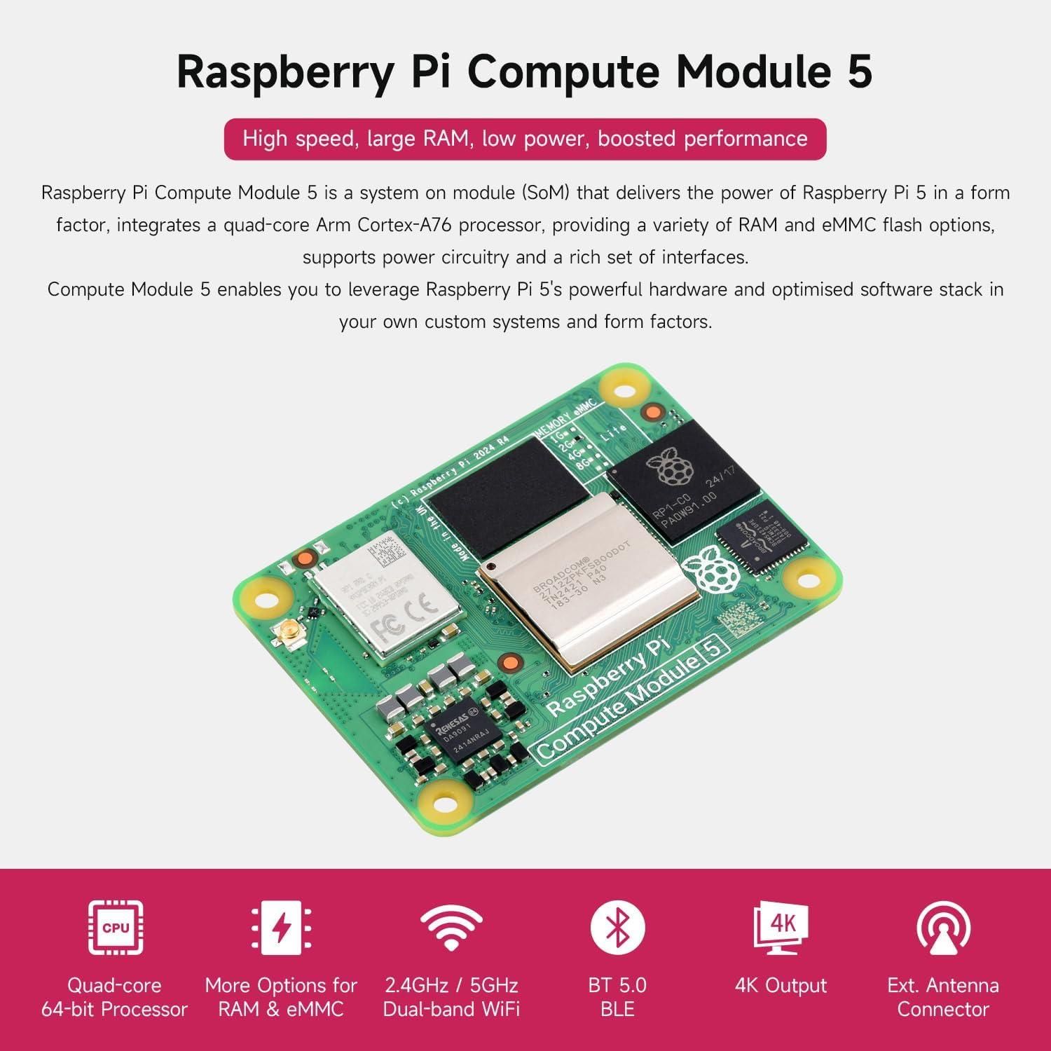 Waveshare CM5 Pi Compute Module 5,Comes with an Official Raspberry Pi CM5116064 (with Wireless ...