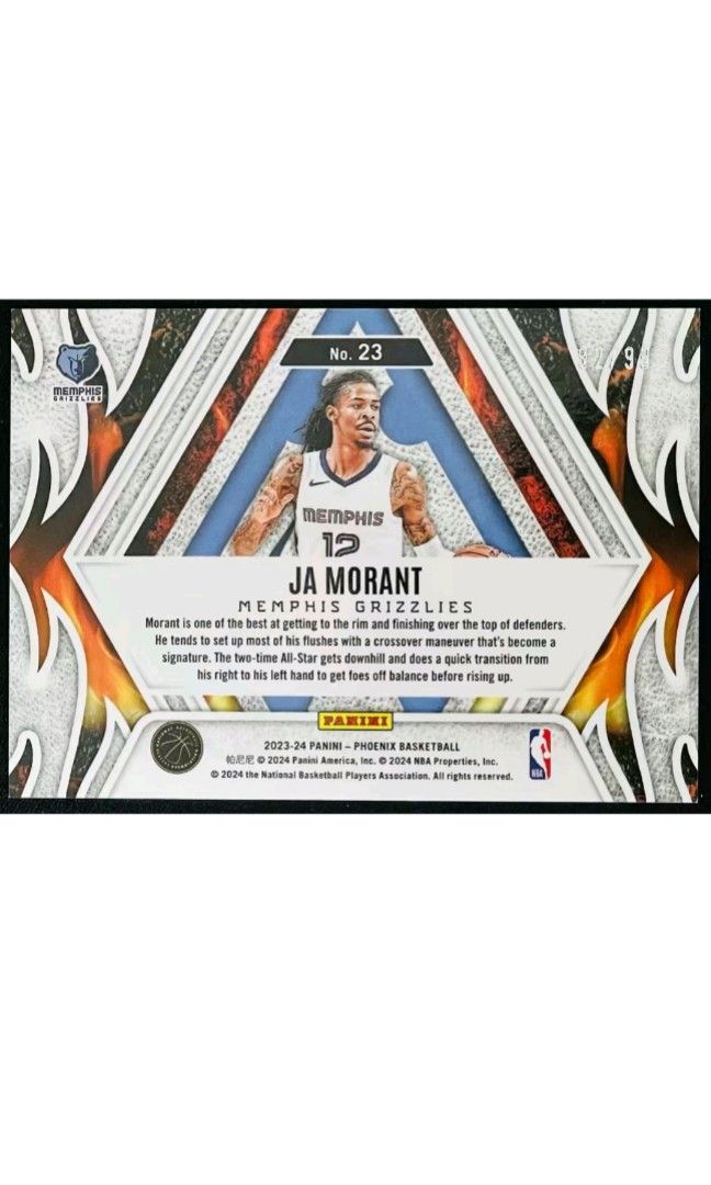 (限量99) Ja Morant 2024 Panini Phoenix Pink Fire Forged SP 籃球卡, 興趣及遊戲, 收藏 ...