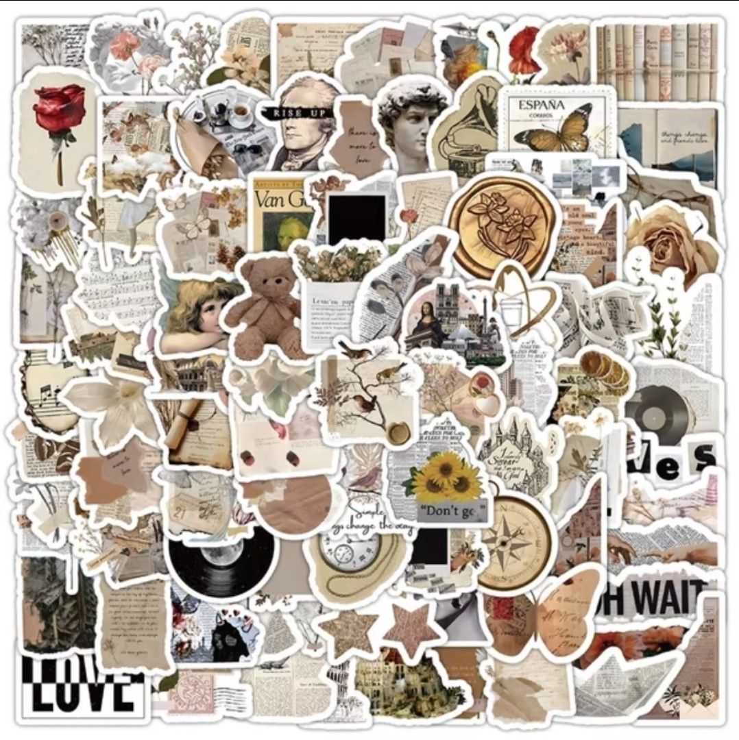 ($3 FOR MIX) 100 aesthetic brown stickers, Hobbies & Toys, Stationery ...