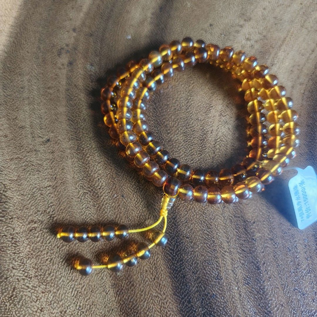 纯天然抚顺琥珀7+米108豆油红项链/ Amber 7+mm Chanting Necklace ( 100% Authentic ...
