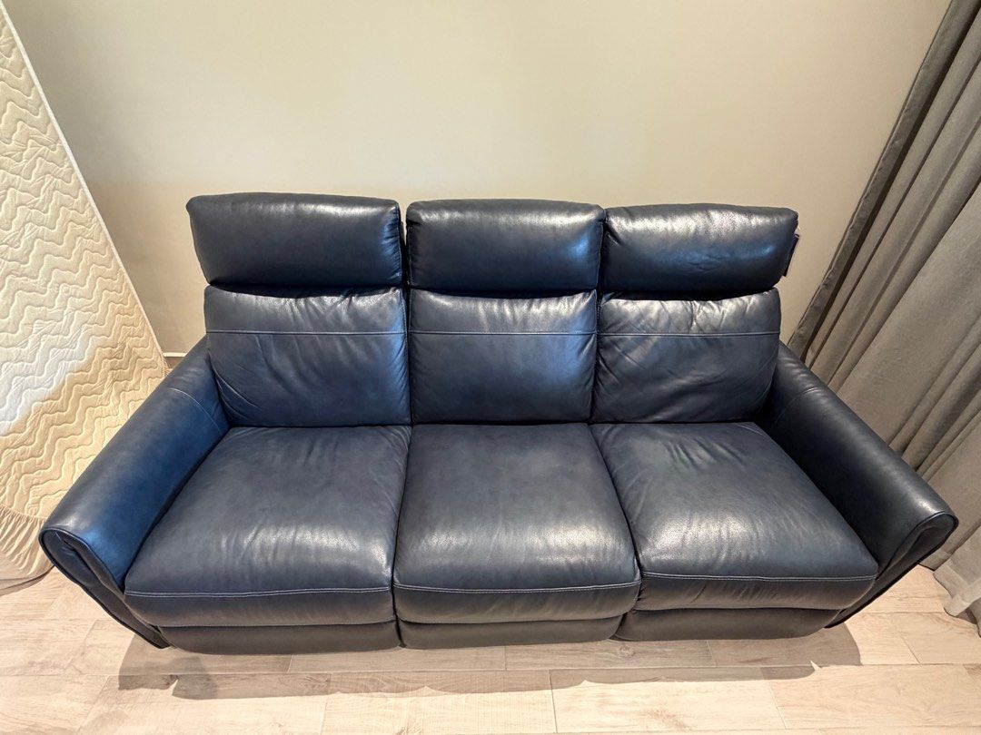 Courts Concetta 3-seater Blue Leather Electric Recliner Sofa, Furniture & Home Living, Furniture ...