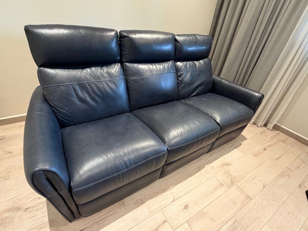 Courts Concetta 3-seater Blue Leather Electric Recliner Sofa, Furniture & Home Living, Furniture ...