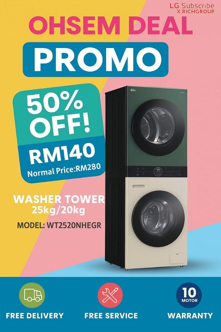LG Washer Tower WT2520NHEGR - OHSEM DEAL, TV & Home Appliances, Washing ...