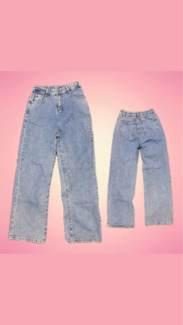 Light Wash Wide Leg Garterized Back Jeans, Women's Fashion, Bottoms ...