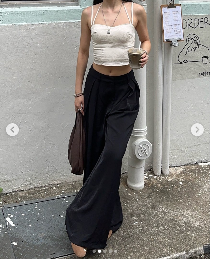 TTR Samuel Pleated Wide Leg Pants (Black), Women's Fashion, Bottoms ...