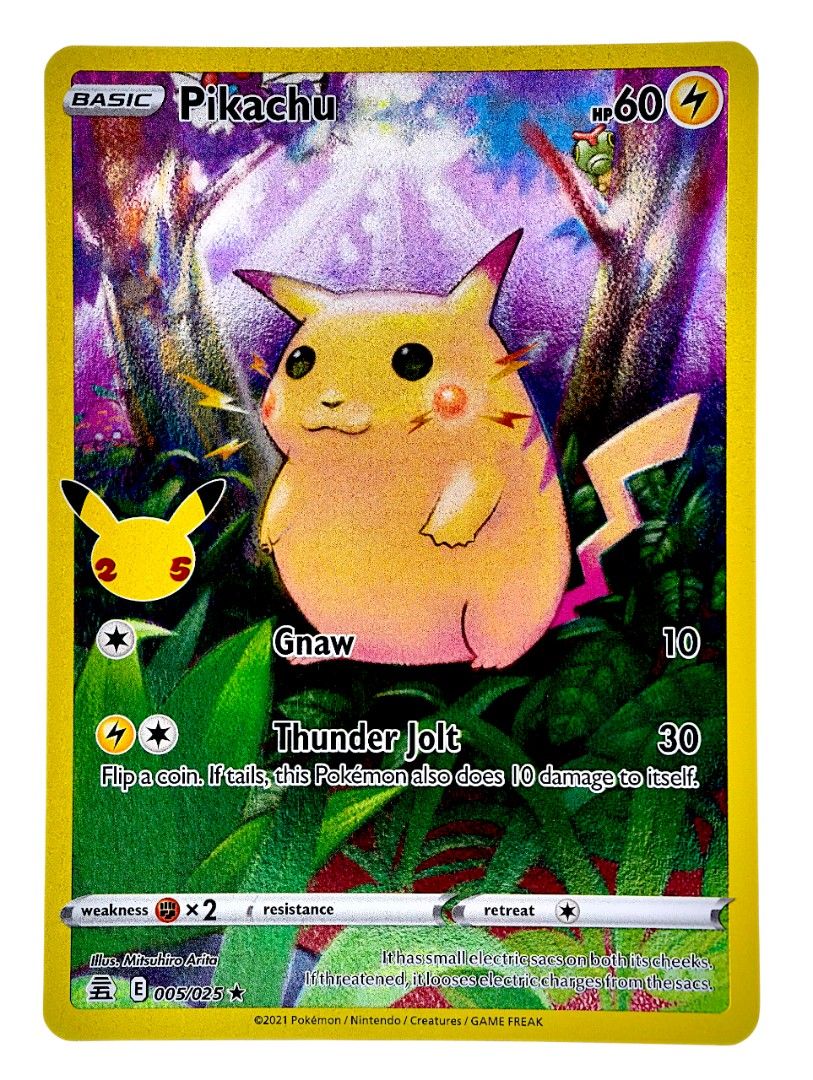 25th Pokémon 2021 Celebrations Pikachu Full Art Card 005/025, Hobbies ...