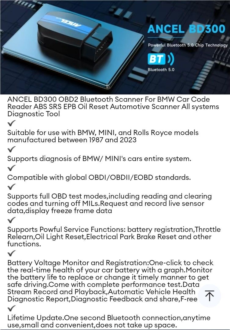 OBD Bluetooth Scanner for BMW/Mini, Car Accessories, Accessories on ...