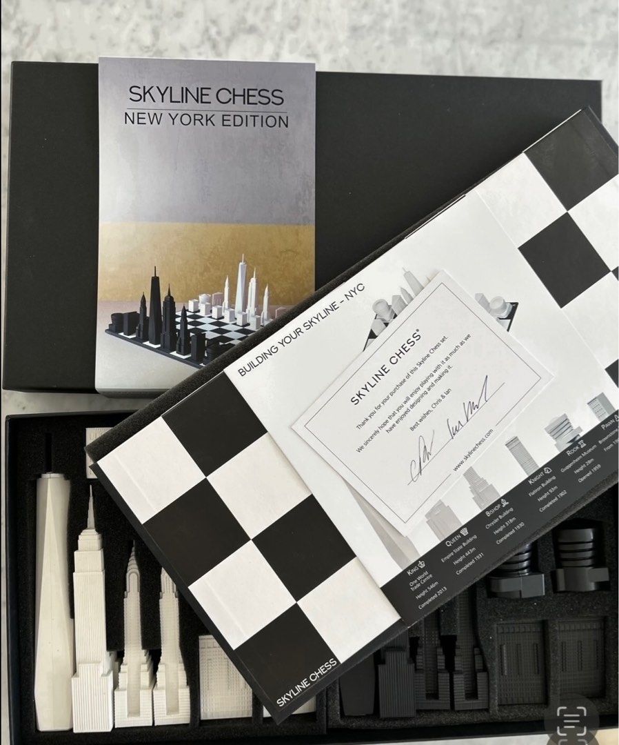 Black and White Acrylic architectural chess set with folding playing ...