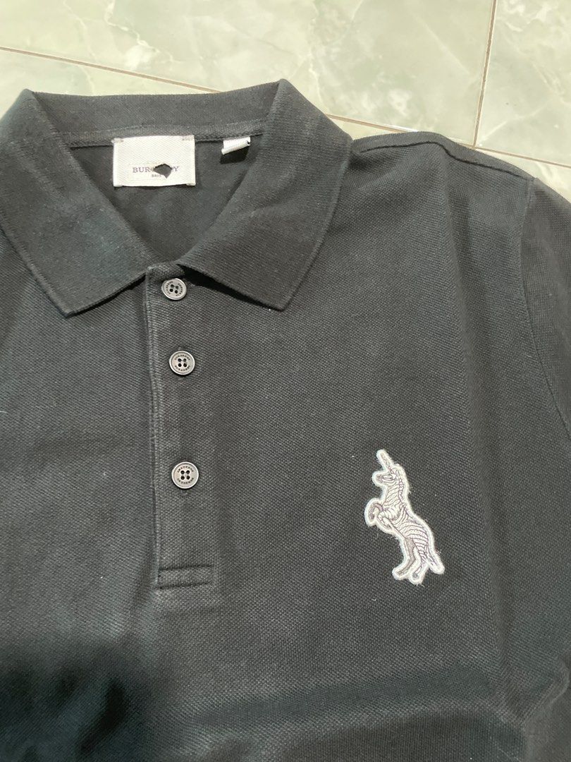 Brand new cut label black Burberry polo tee tag M best fit S ptp 51cm ...