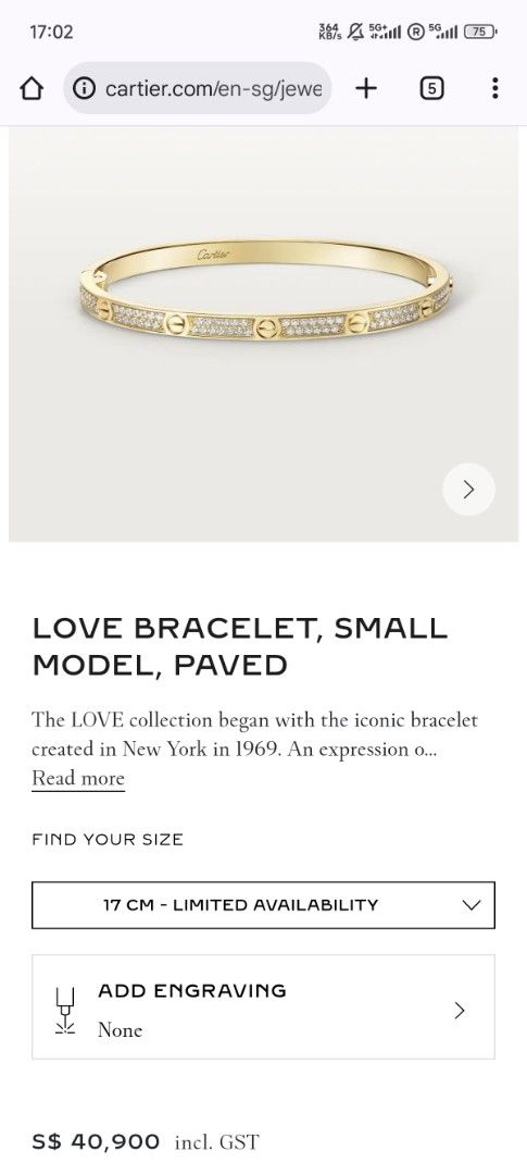 Cartier Love Bracelet, Small Model, Paved, Luxury, Accessories on Carousell