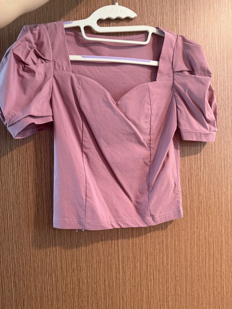 Dusty Pink Puff Sleeve Top, Women's Fashion, Tops, Blouses on Carousell