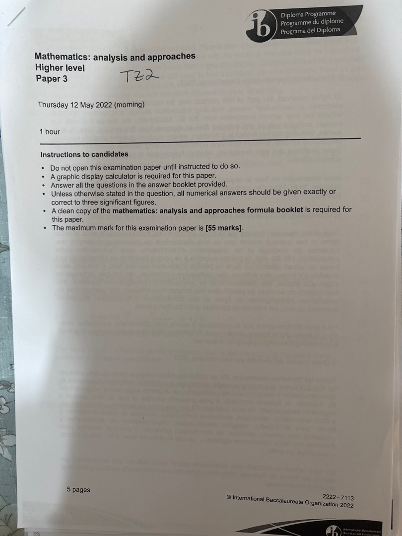 IB Mathematics Analysis and Approaches Higher Level Exam Papers ...